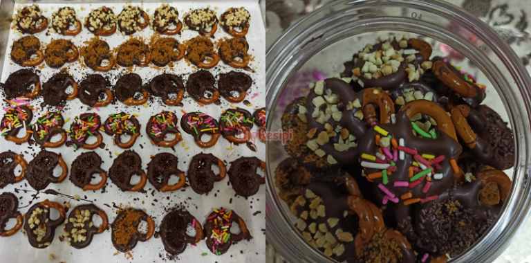 Biskut Mini Pretzel Cara Simple, Tinggal Celup Dan Tabur Je