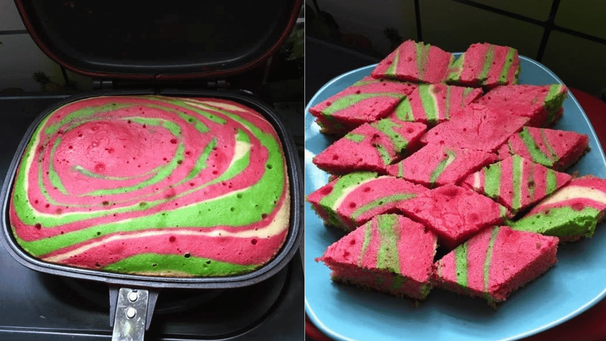 Resepi Kek Minyak Pelangi, Tanpa Oven Pun Jadi Cantik & Gebu!